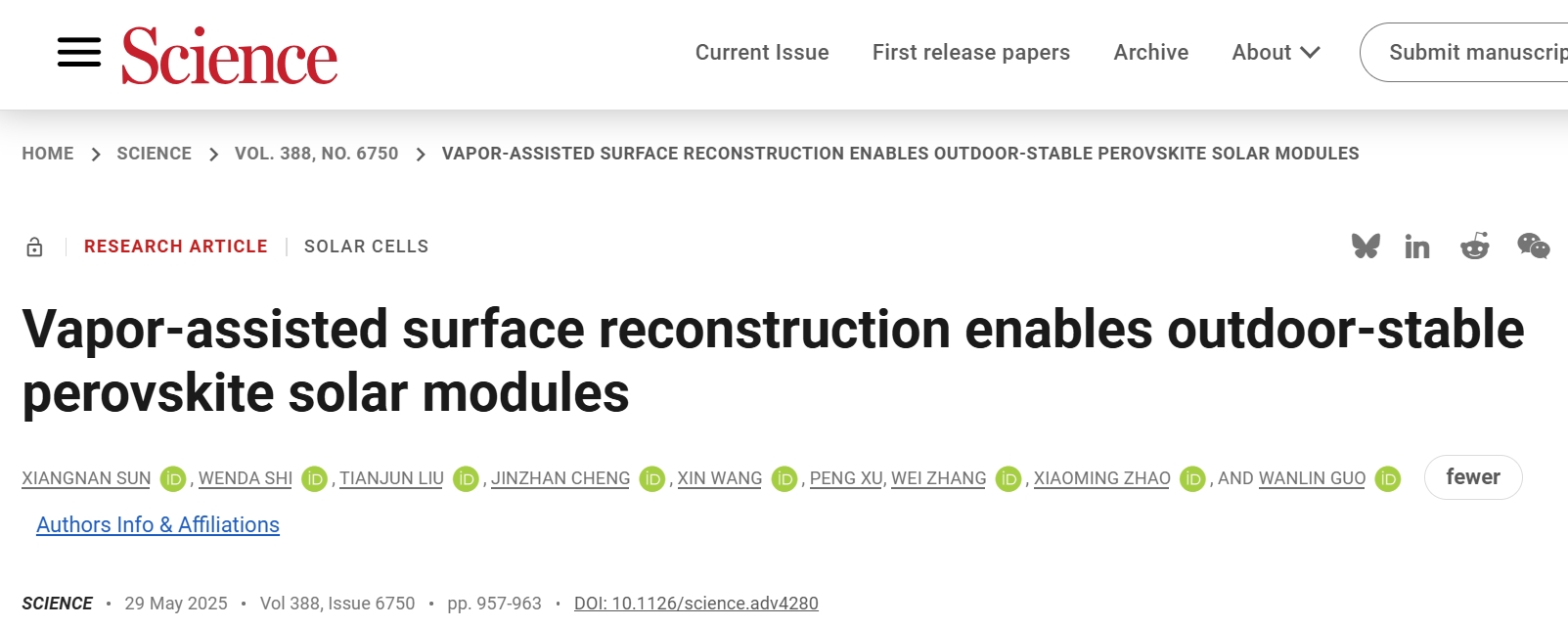 【Science】Vapor-assisted surface reconstruction enables outdoor-stable ...